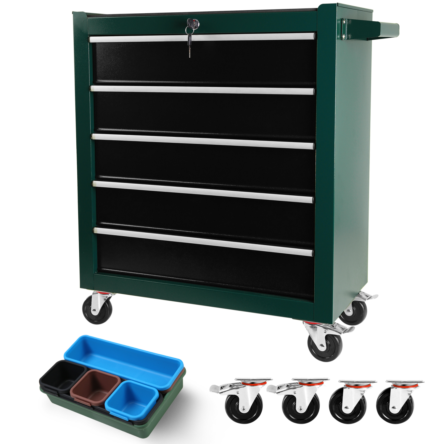 5-Drawers Rolling Tool Chest Tool Cabinet on Wheels with Keyed Locking ...