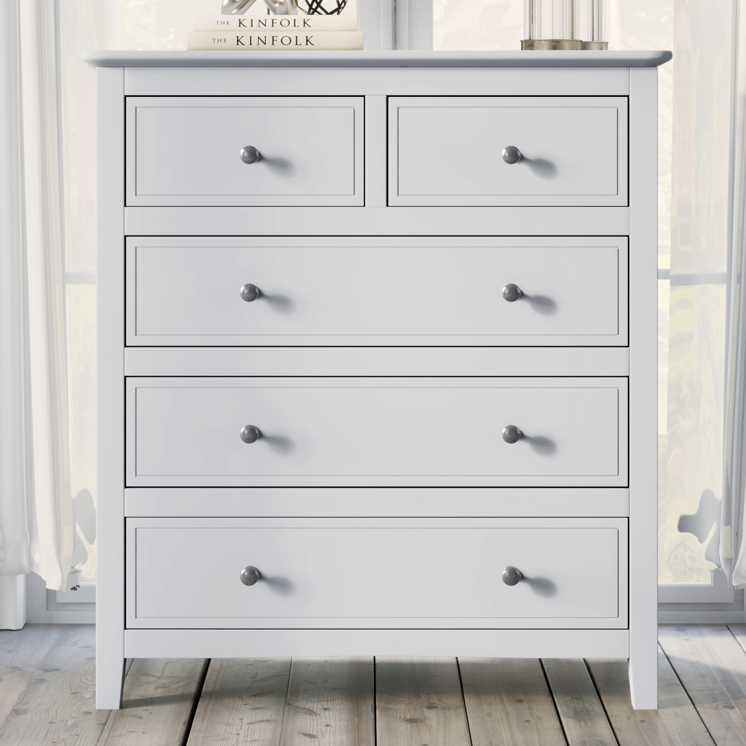 5 Drawers Solid Wood Chest in White Solid Wood - Walmart.com