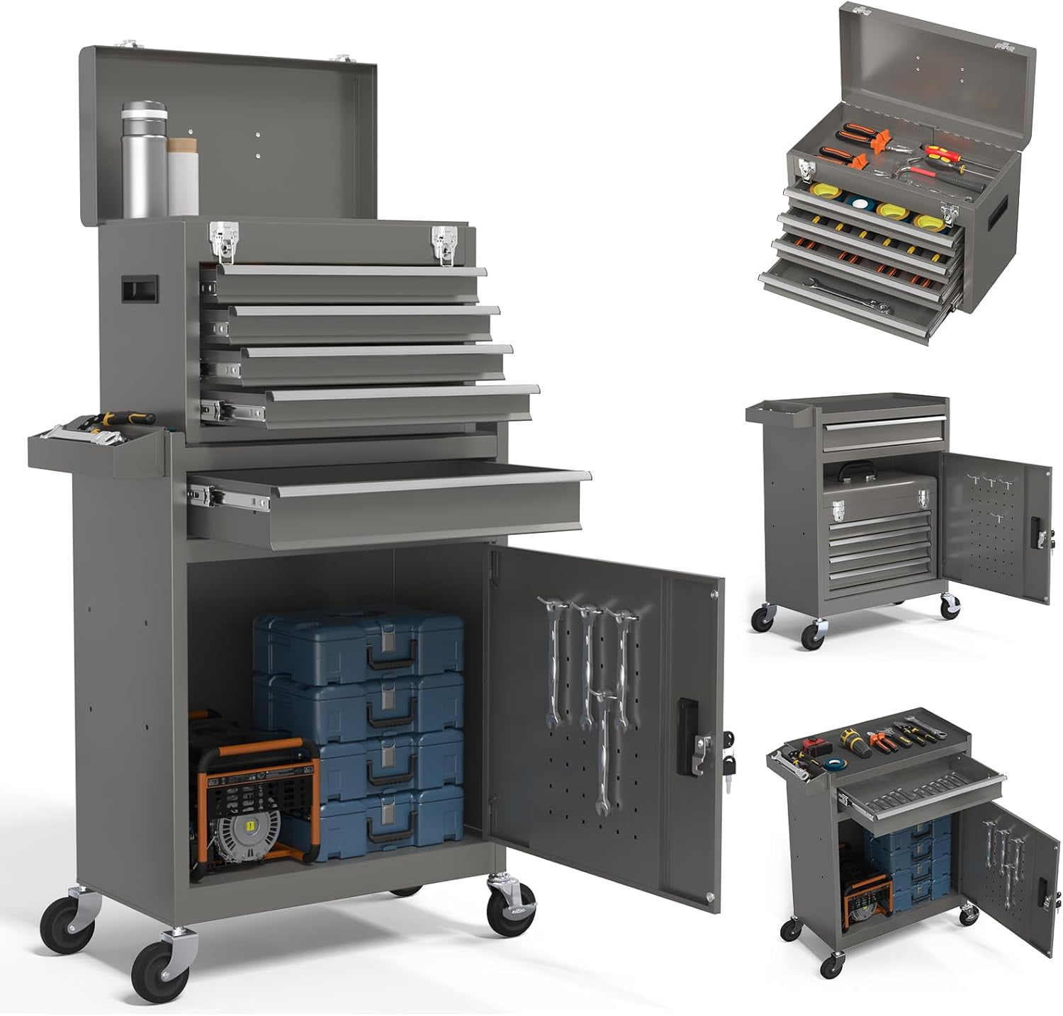 5-Drawers Tool Chest, 2-in-1 Mechanic Rolling Tool Box Removable ...