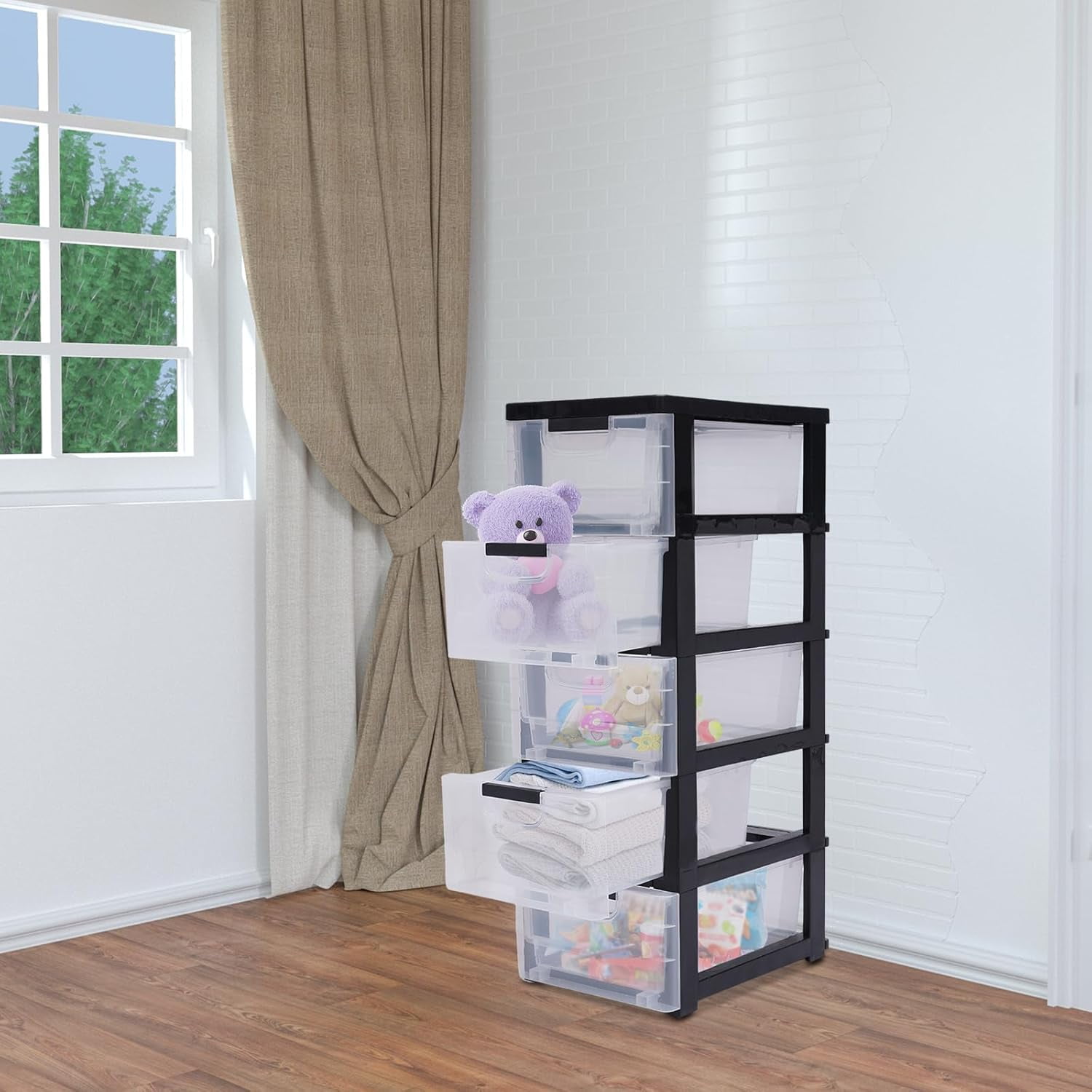 5 Drawers Transparent Storage Cabinet, Storage Shelves with Wheels ...