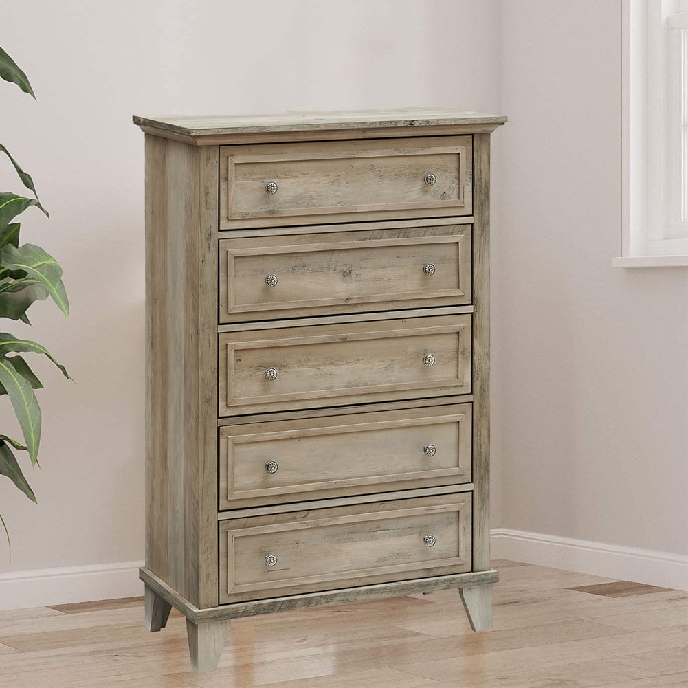 5 Drawers Wooden Dresser for Bedroom,Wood Rustic Drawer Chest with Anti ...