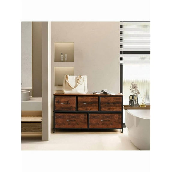 5 Dresser Chest Bedroom, Metal Frame And Wood Top For TV Stand Up To 40 ...