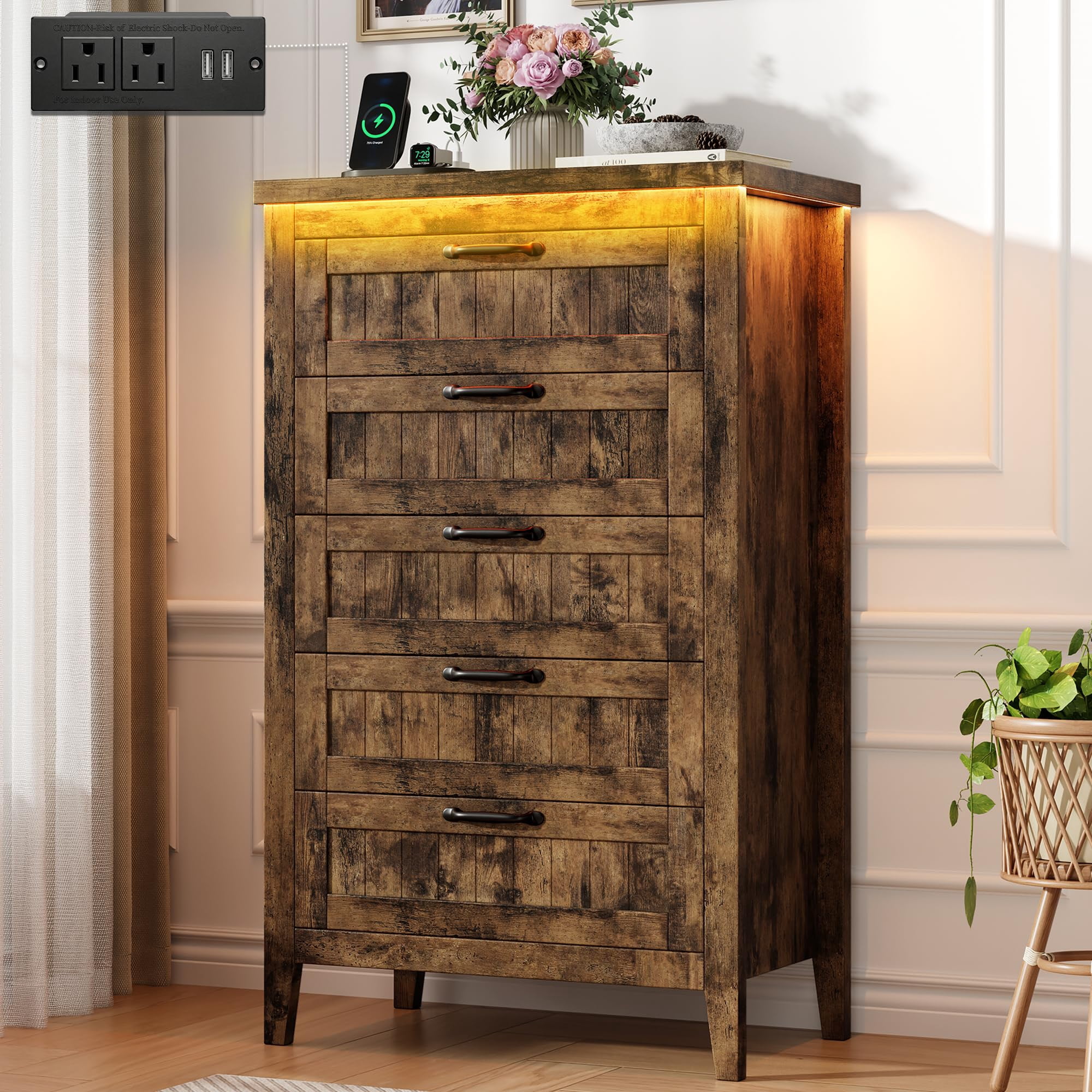 5 Dresser Drawer for Bedroom, 27.6" Wide Wood Bedside Table for Bedroom ...