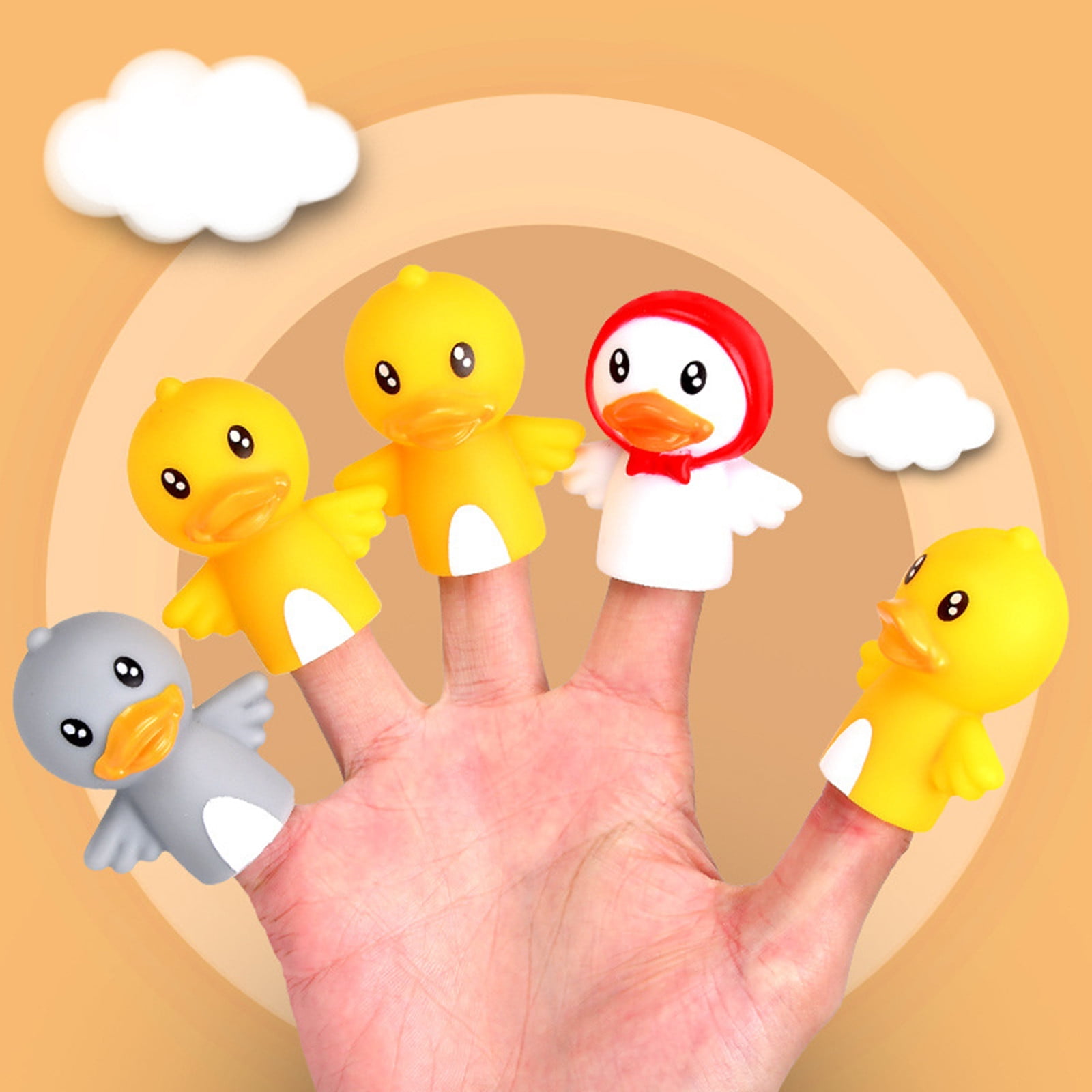 5 Duck Finger Puppets Toys,Soft Rubber Bath Animal Head Finger Toys ...