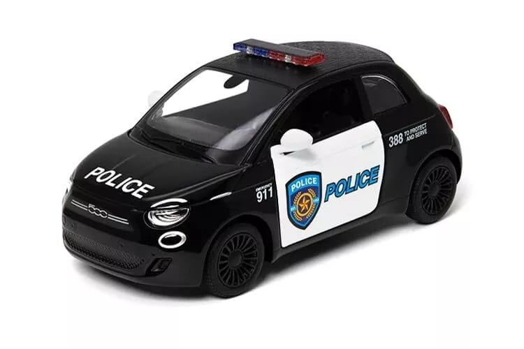5" FIAT 500e Police Car 1:28 Die Cast Metal Pull Back Action Model Toy ...