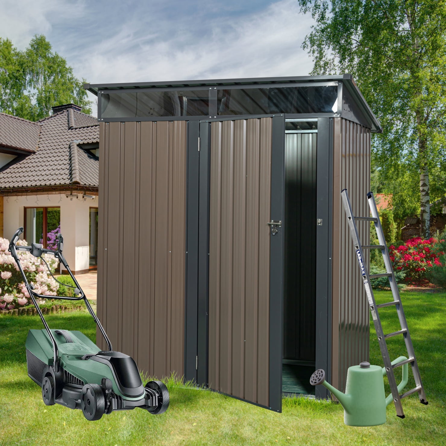 5 FT×3 FT Outdoor Storage Shed with Padlock, Metal Garden Storage Shed ...