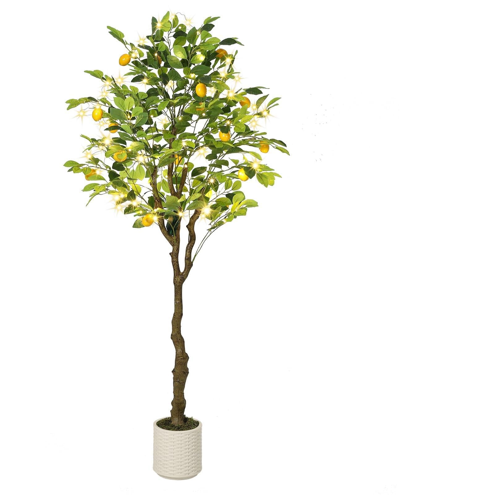 5 FT/6FT Artificial Lemon Tree Indoor, Pre Potted Faux Lemon Tree with ...