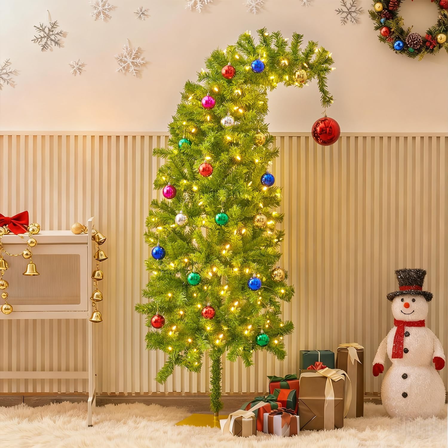 5 FT Artificial Christmas Tree, Pre-Lit Curved Shape Artificial ...