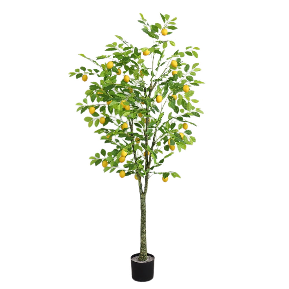 5 FT Artificial Potted Lemon Tree with Realistic Trunks and Leaves for ...