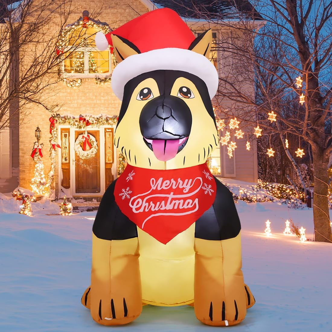 5 FT Christmas Inflatable German Shepherd Dog with Santa Hat & Scarf ...