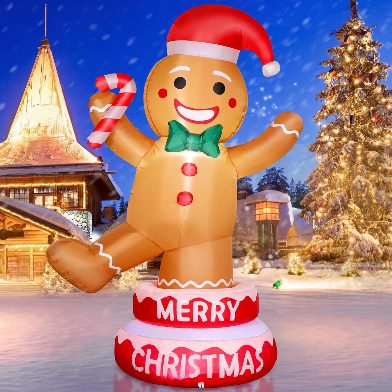 5 FT Christmas Inflatable Outdoor Decorations Gingerbread Man with Cane ...