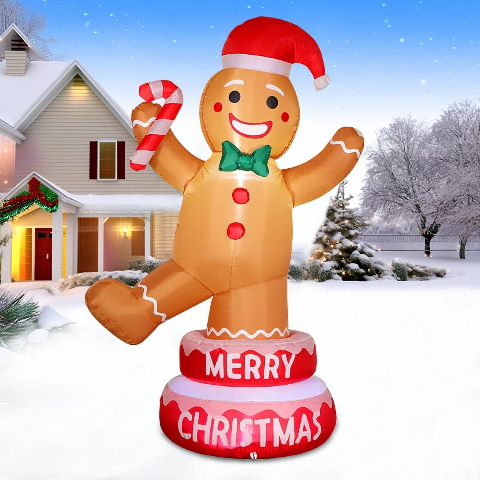 5 FT Christmas Inflatable Outdoor Decorations Gingerbread Man with Cane ...