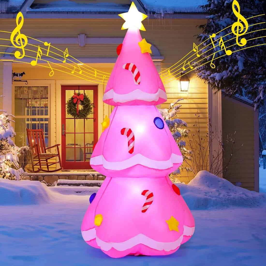 5 FT Christmas Inflatables Pink Tree with Built-in Music Box & LEDs ...