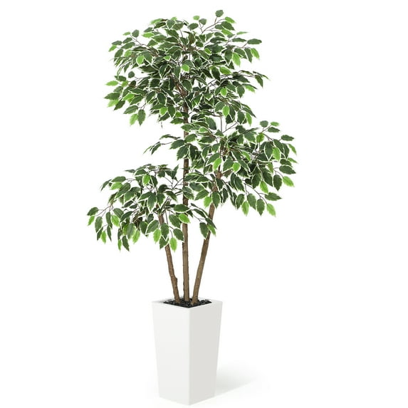 5 FT Ficus Tree Artificial with Tall White Planter, Fake Ficus Tree ...