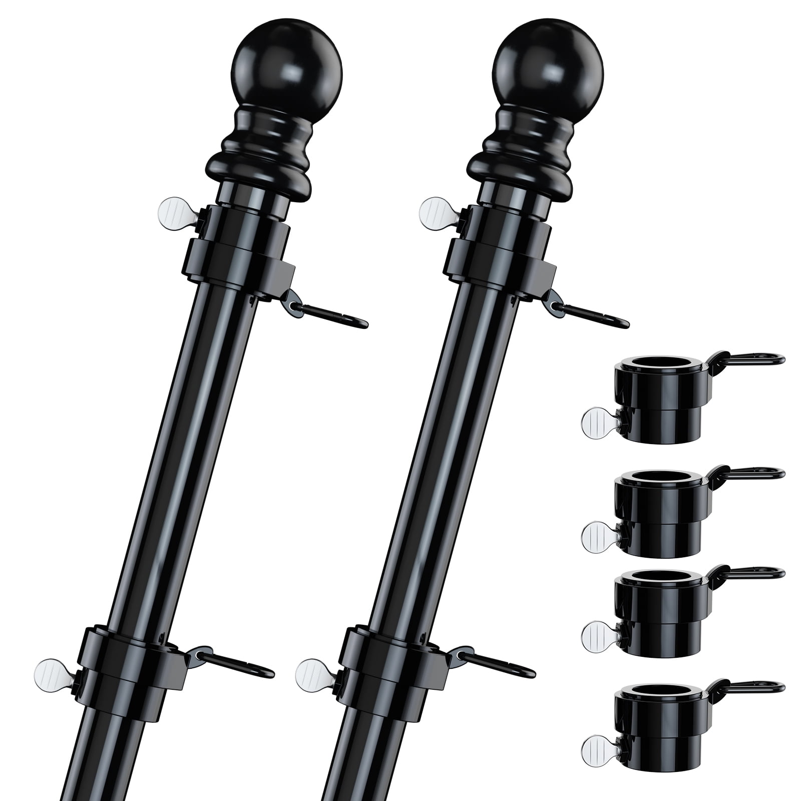 FFILY 5 FT Adjustable Flag Pole Kit (2pack), Tangle Free, Rustproof for ...