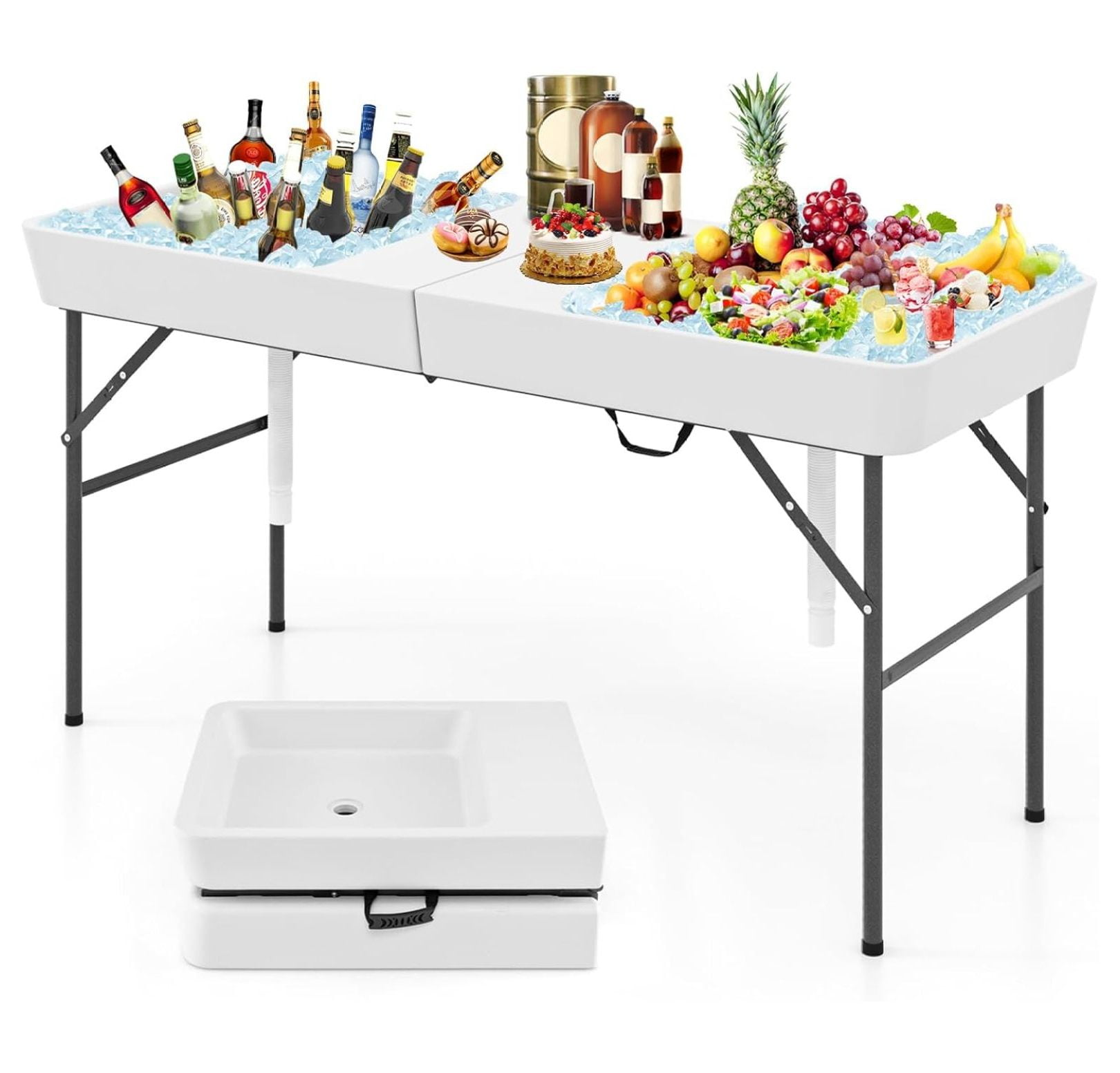 5 FT Folding Ice Cooler Table with Double Sinks and Drains, Portable ...
