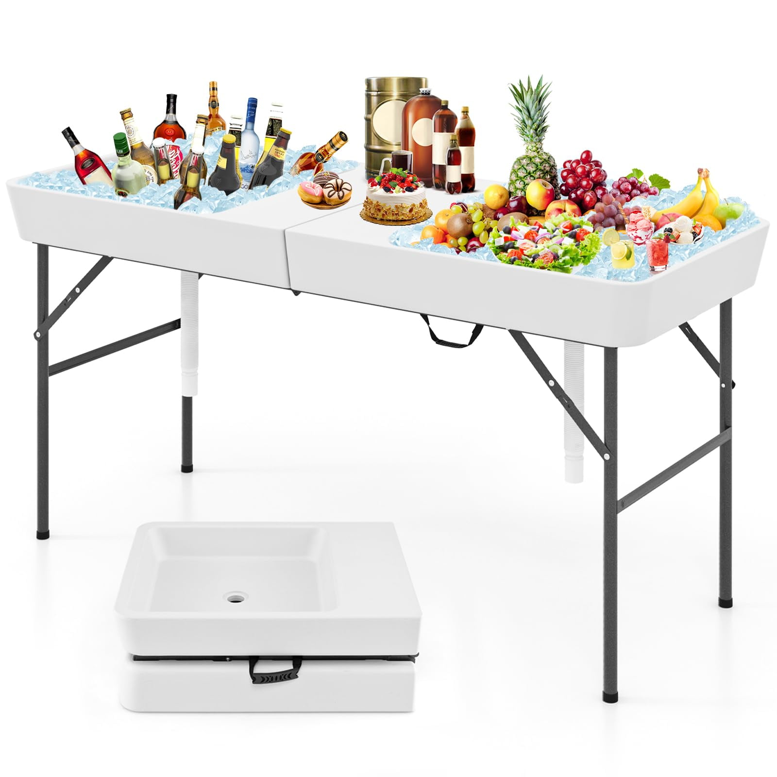 5 FT Folding Ice Cooler Table with Double Sinks and Drains, Portable ...