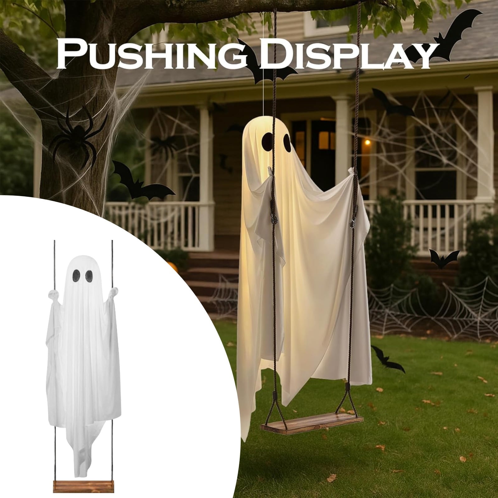5 FT Hanging Swing Ghost - Halloween Decorations Outdoor With Glow-In ...