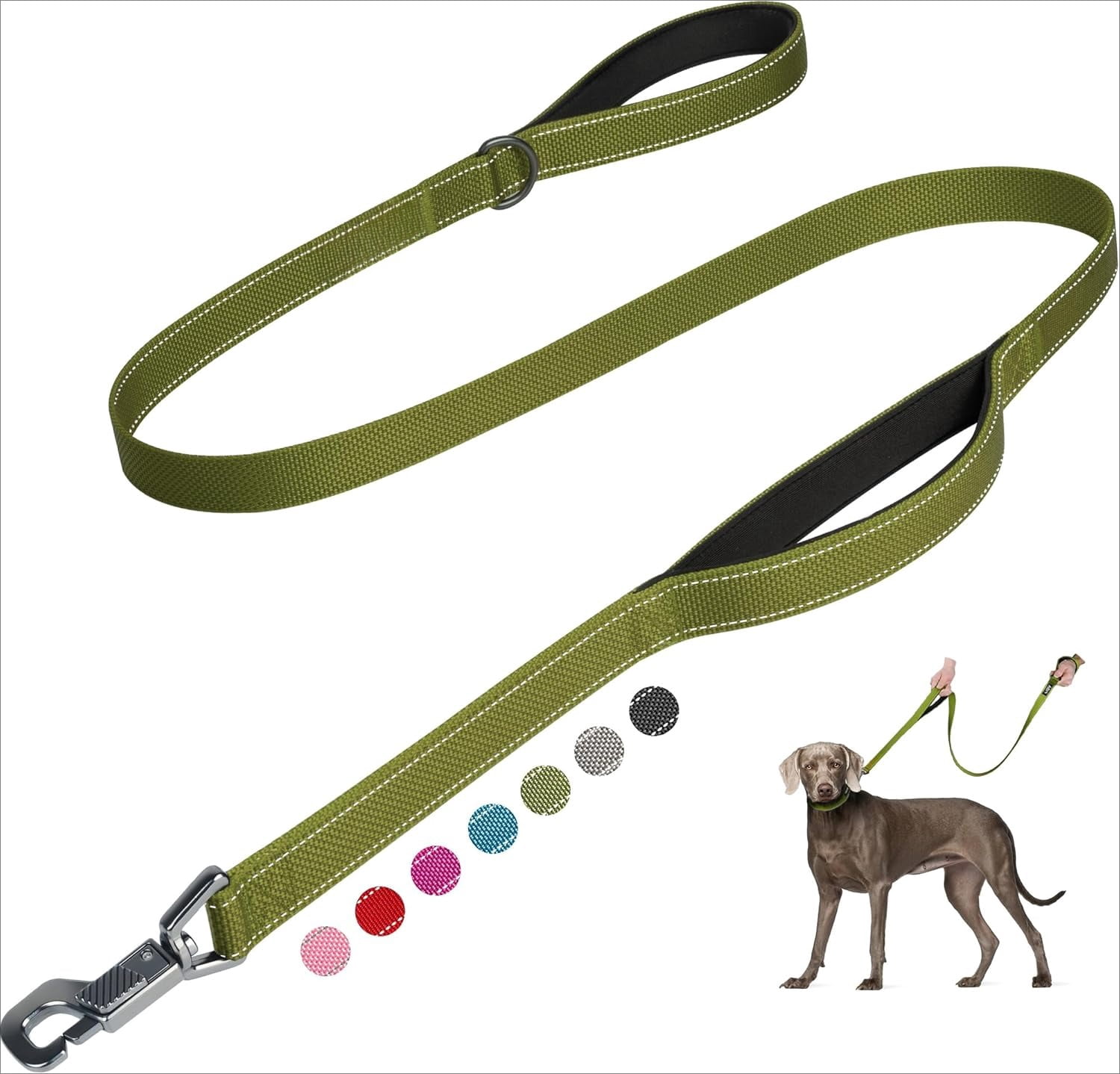 5 FT Heavy Duty Dog Leash with 2 Comfortable Padded Handles, Traffic ...