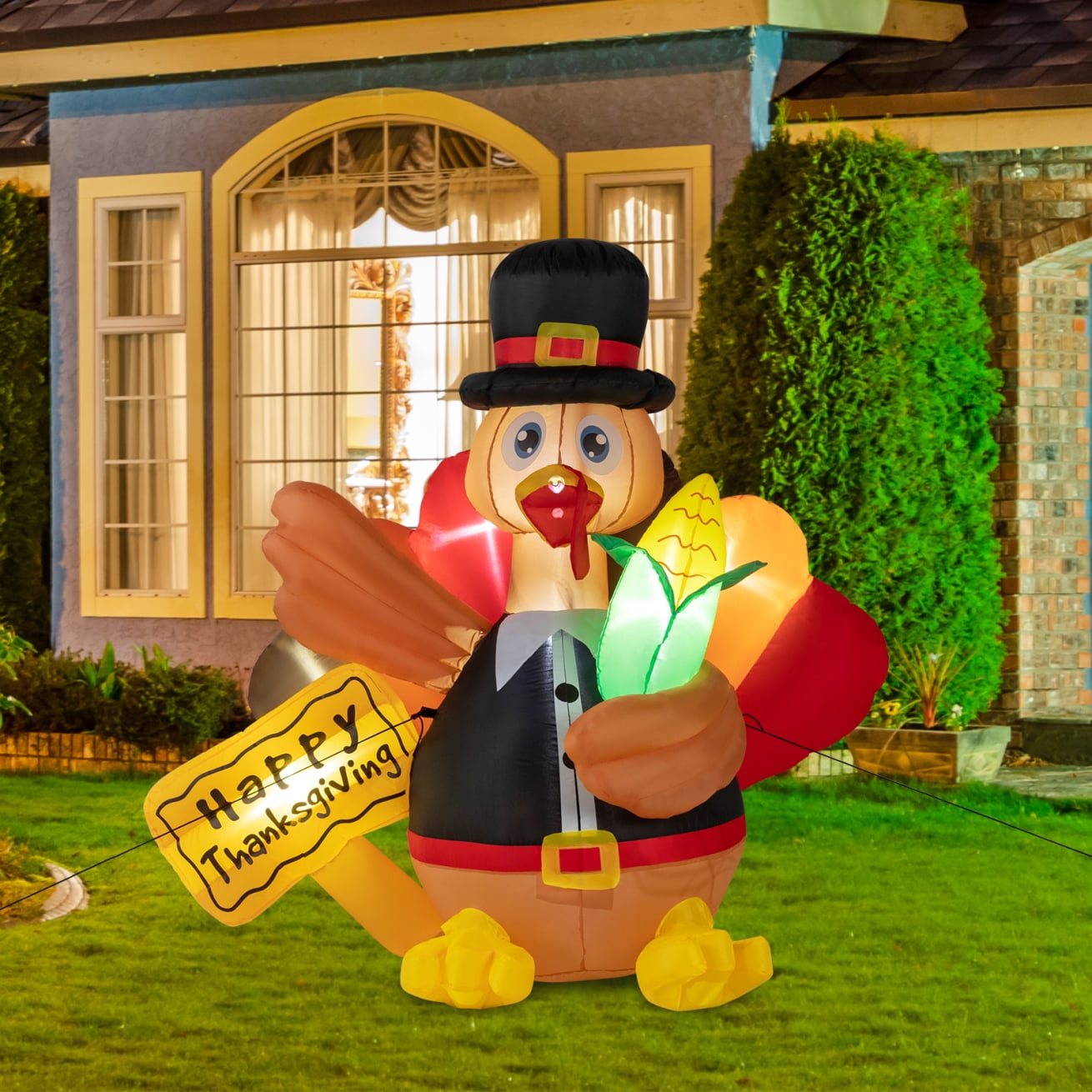 5 FT Height Turkey with Corn Thanksgiving Inflatables Outdoor, Blow Up ...