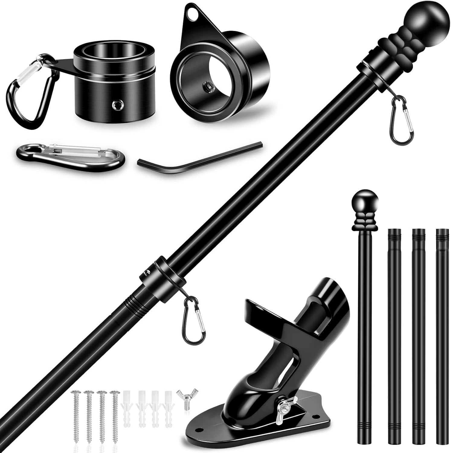 5 FT House Flag Pole Kit, 1" Spinning Thicken Stainless Steel Metal ...