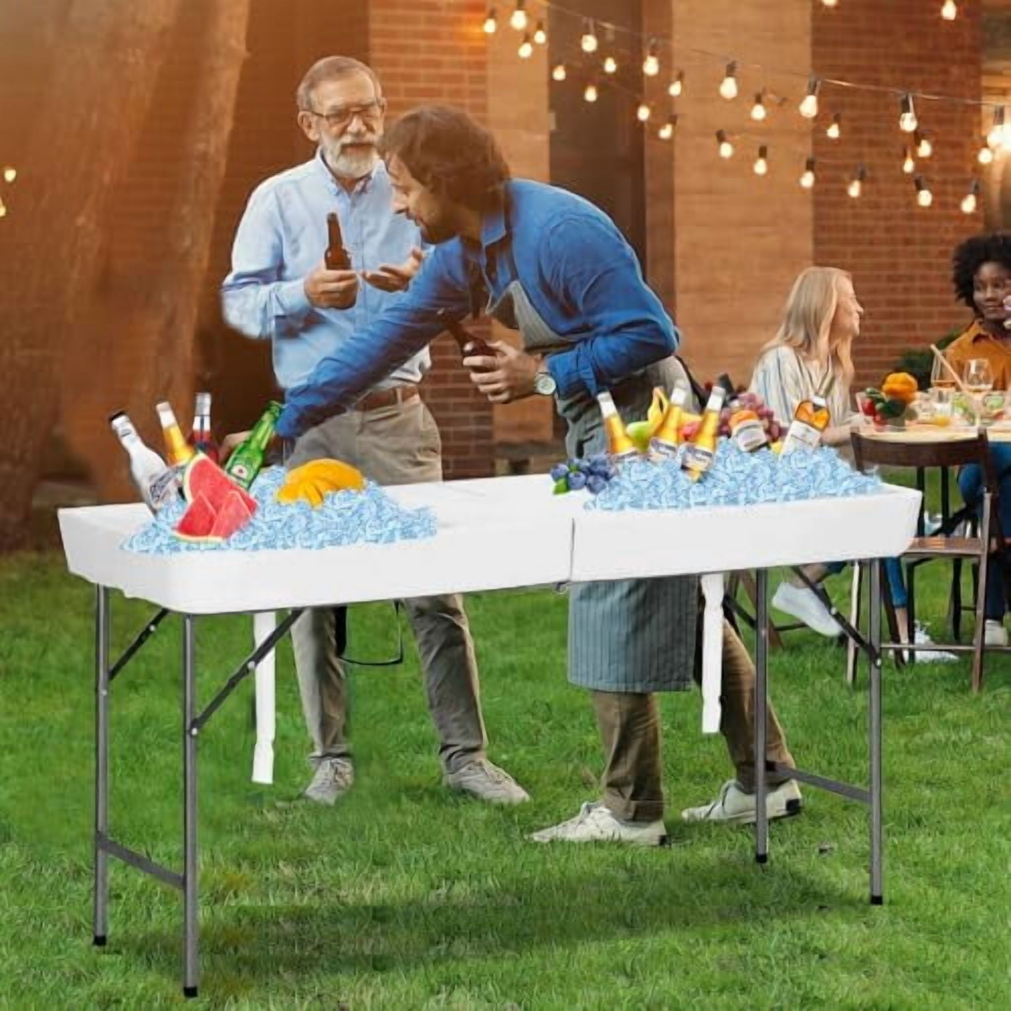 5 FT Ice Cooler Folding Table with Drain&Grid Frame, Portable Tailgate ...
