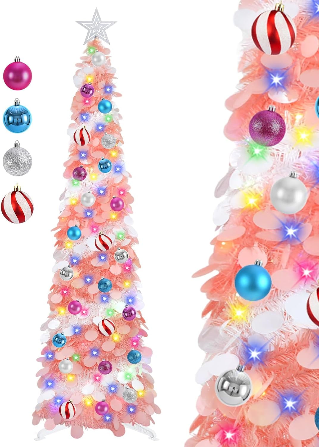 5 FT Pop Up Christmas Tree with Timer Lights and Decorations, Ice Blue ...
