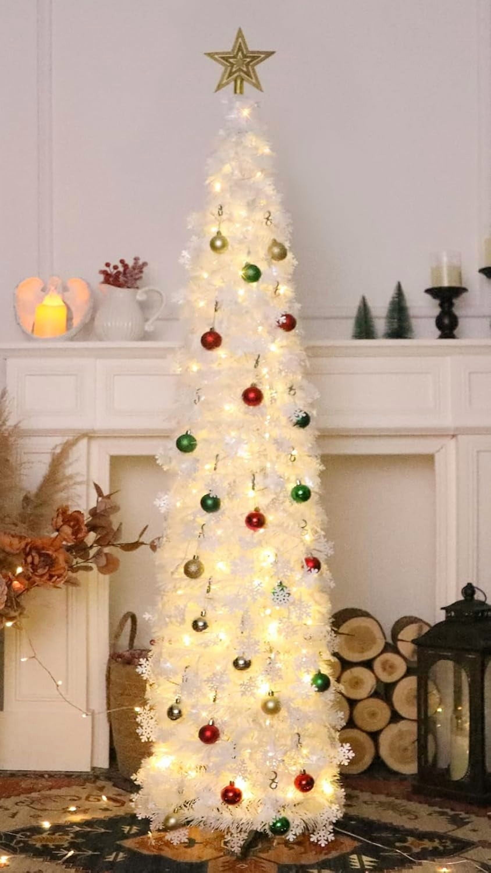5 FT Pop Up Christmas Tree with Timer Lights and Decorations, White ...