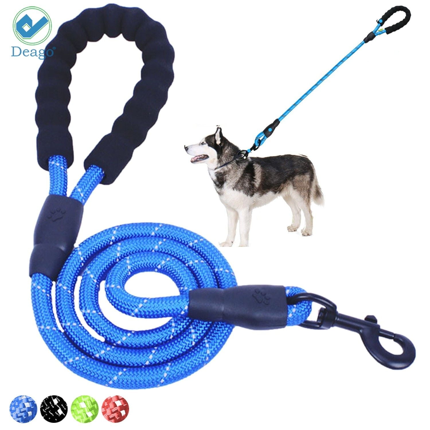 5 FT Strong Dog Leash Rope with Comfortable Padded Handle Reflective ...