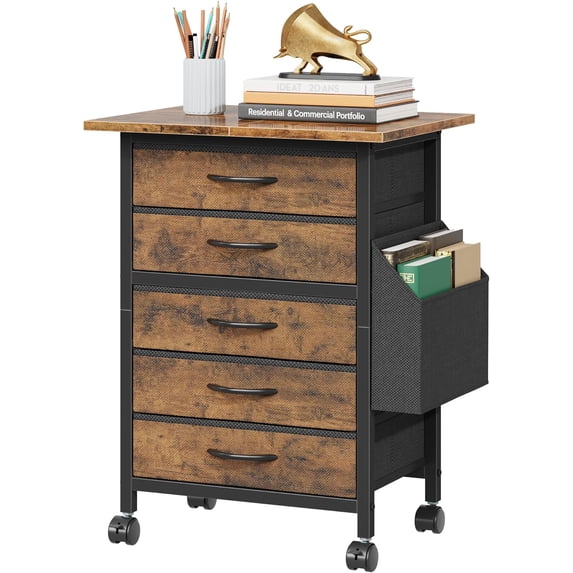 5 Fabric Drawers File Cabinet with Side Pocket, Rolling Printer Stand ...