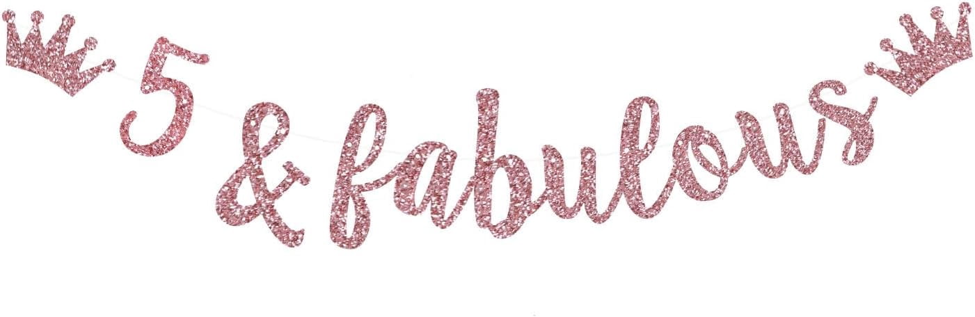 5 & Fabulous Banner, Rose Gold Gliter Little Girls/Boys Kids' 5th ...