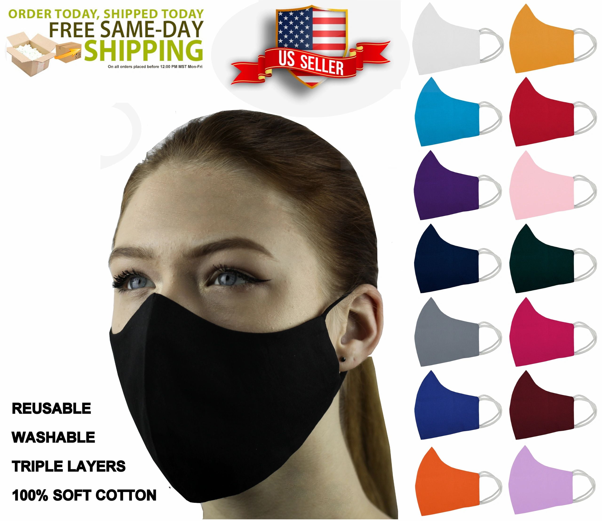 5 Face Masks 3 Layers 100% Cotton Washable Reusable w/Filter Pocket 15 ...