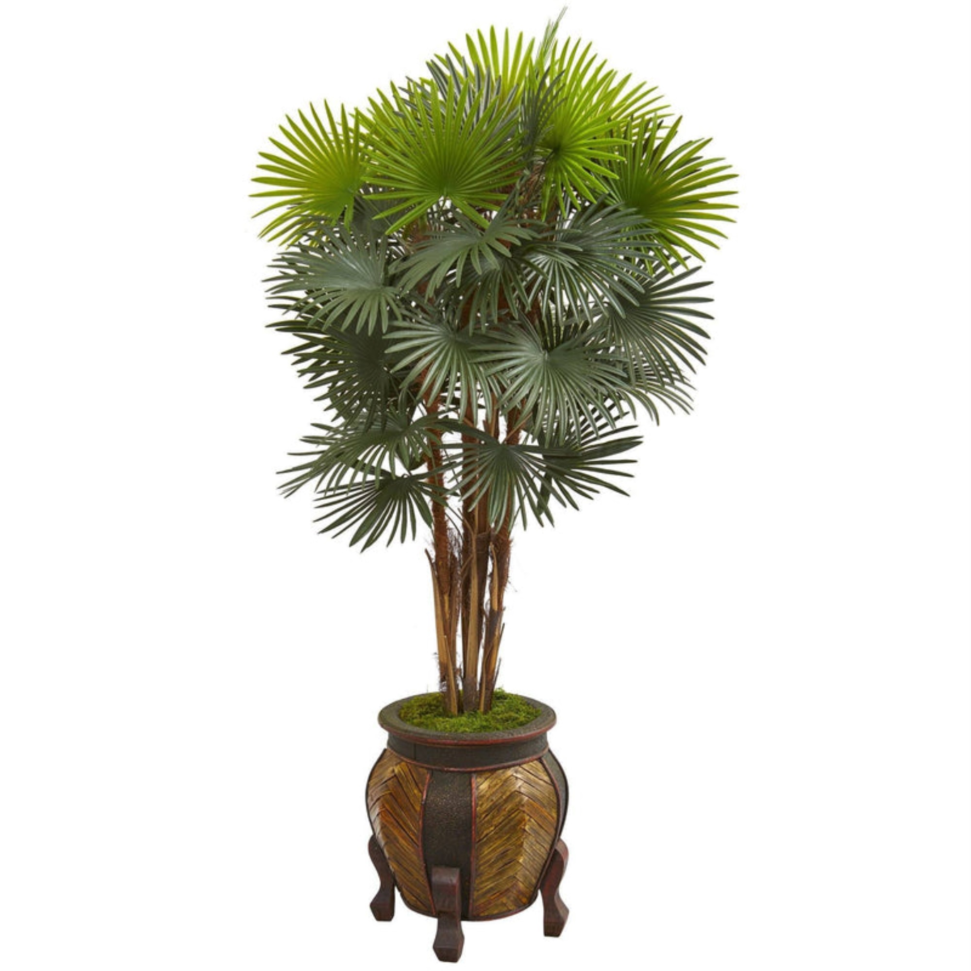 Nearly Natural 9466 5’ Fan Palm Artificial Tree in Decorative Planter ...