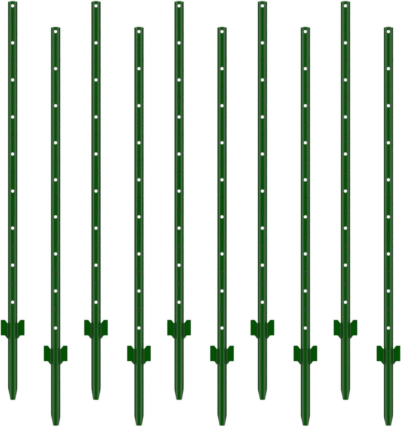 5 Feet 10 Pack Heavy Duty Steel Fence Post with U-Channel, 3-4-5-6-7 ...
