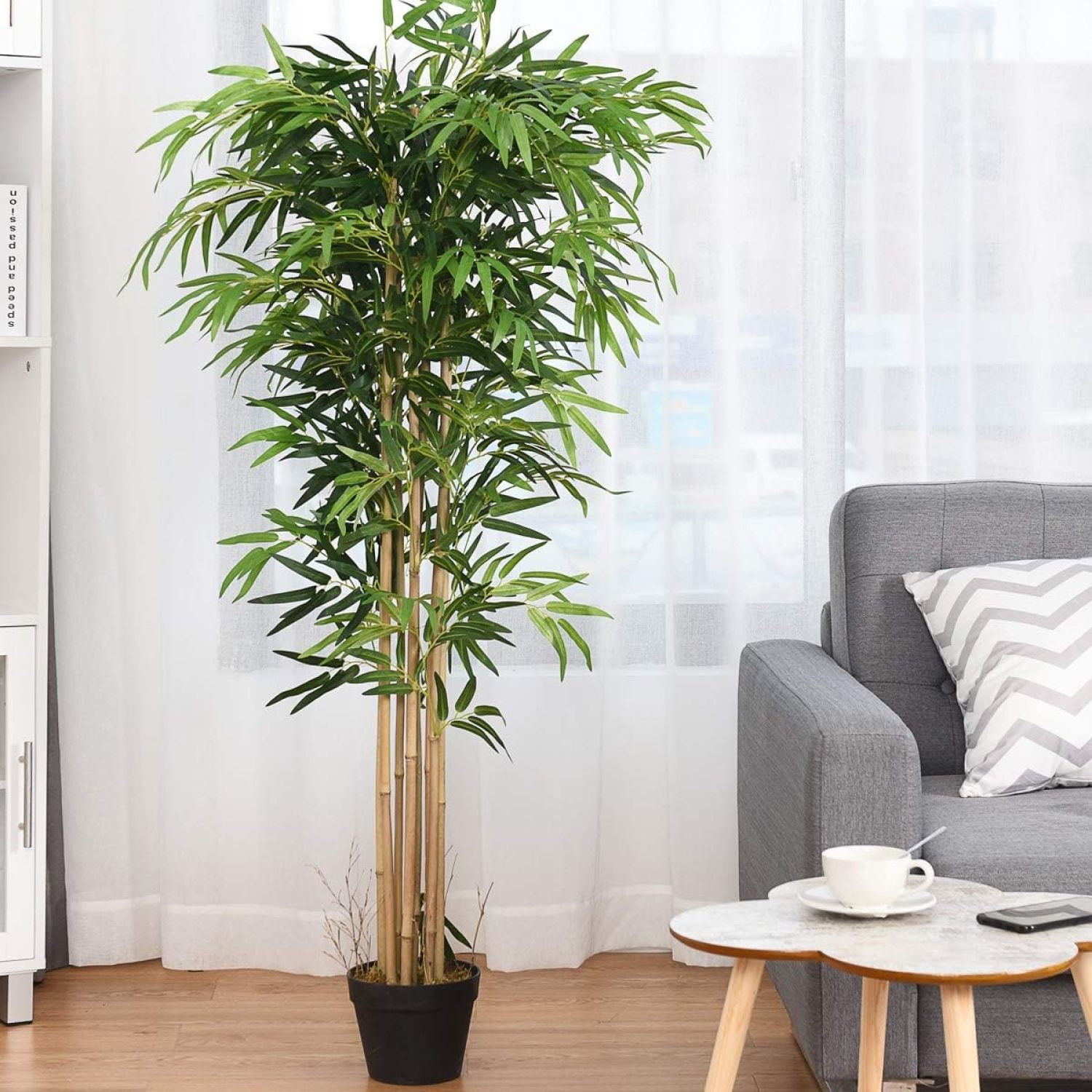 5 Feet Artificial Bamboo Silk Tree, Decorative Indoor House Fake Plant, Artificial Leafy Tree ...