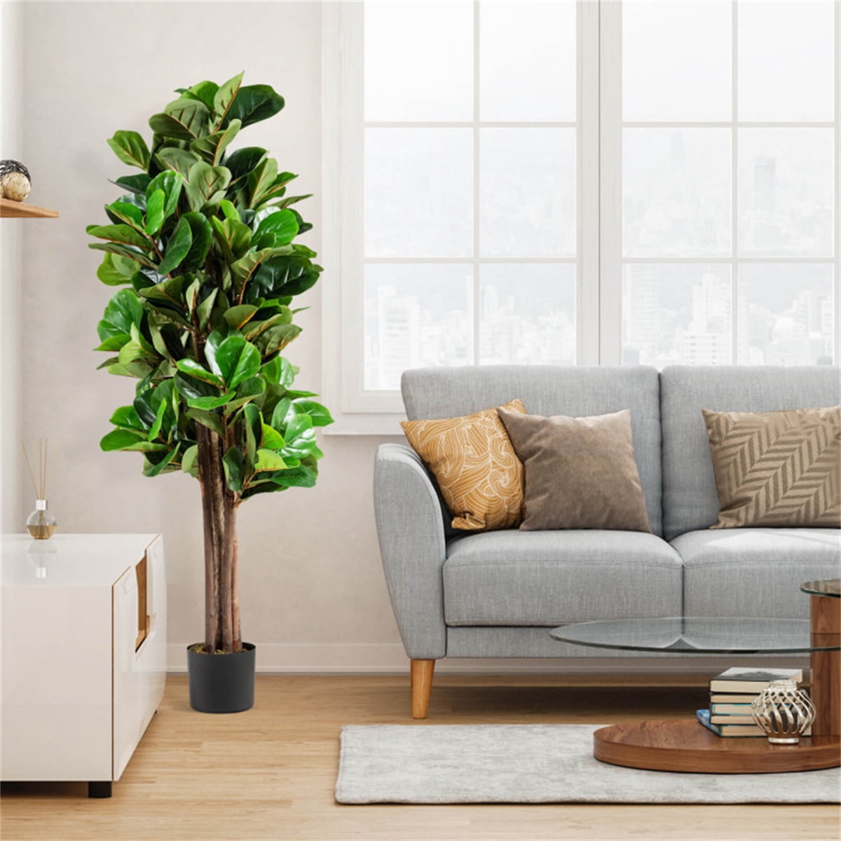 5 Feet Artificial Fiddle Leaf Fig Tree Outdoor Office Decorative ...