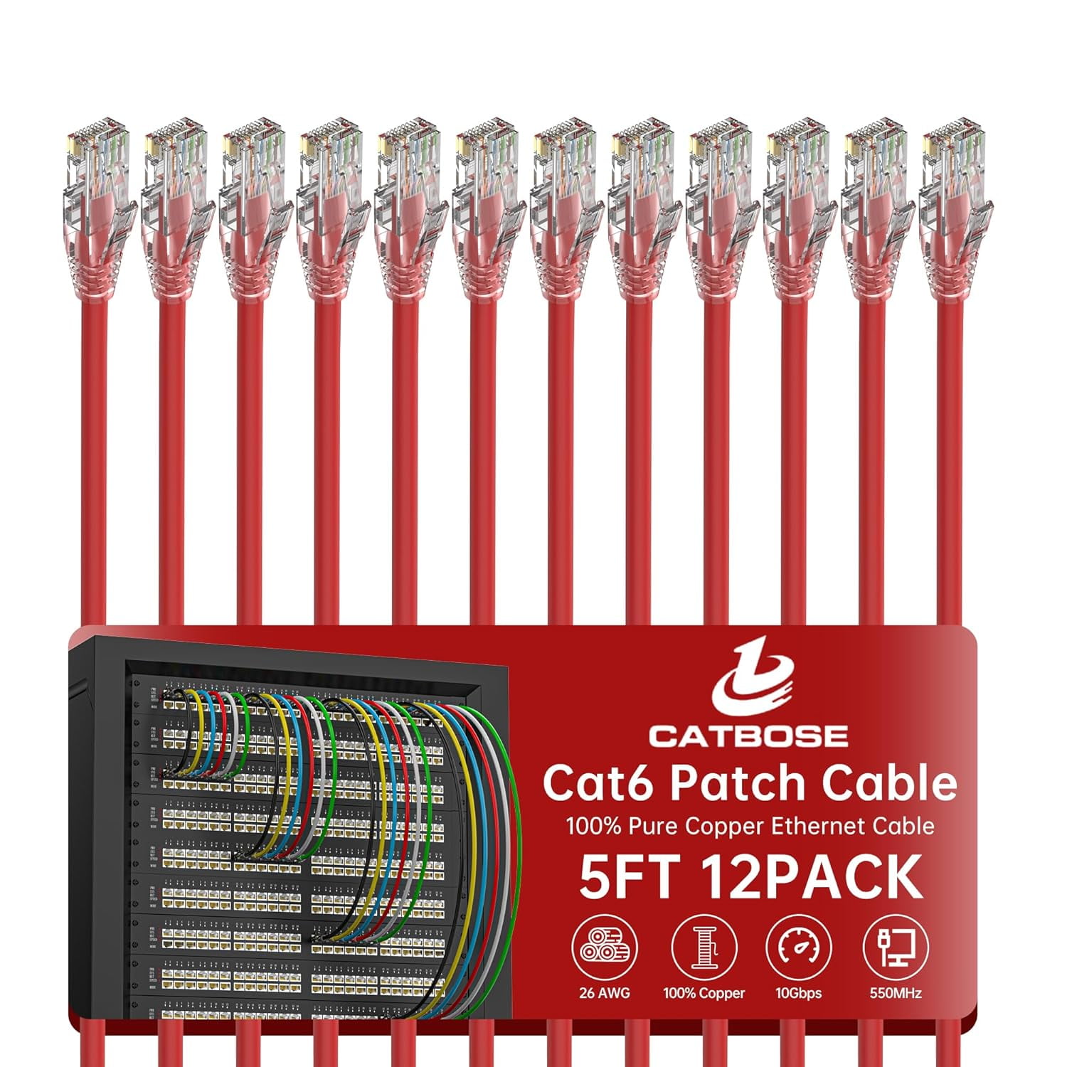 5 Feet Cat6 Patch Cables(12 Pack), Solid Pure Copper Patch Cord, Cat 6 Ethernet Cable, UTP ...