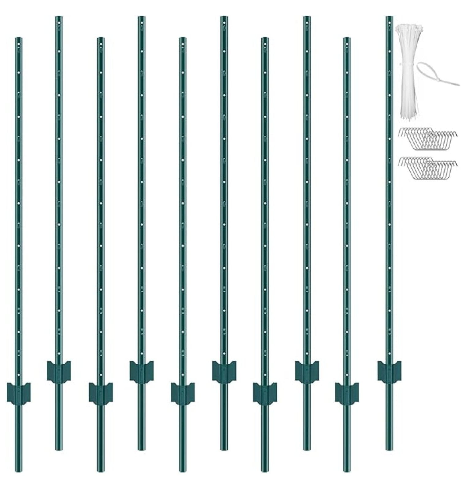 5 Feet Fence Post, 10 Pack U-Channel Heavy Duty Metal Fence Posts with ...