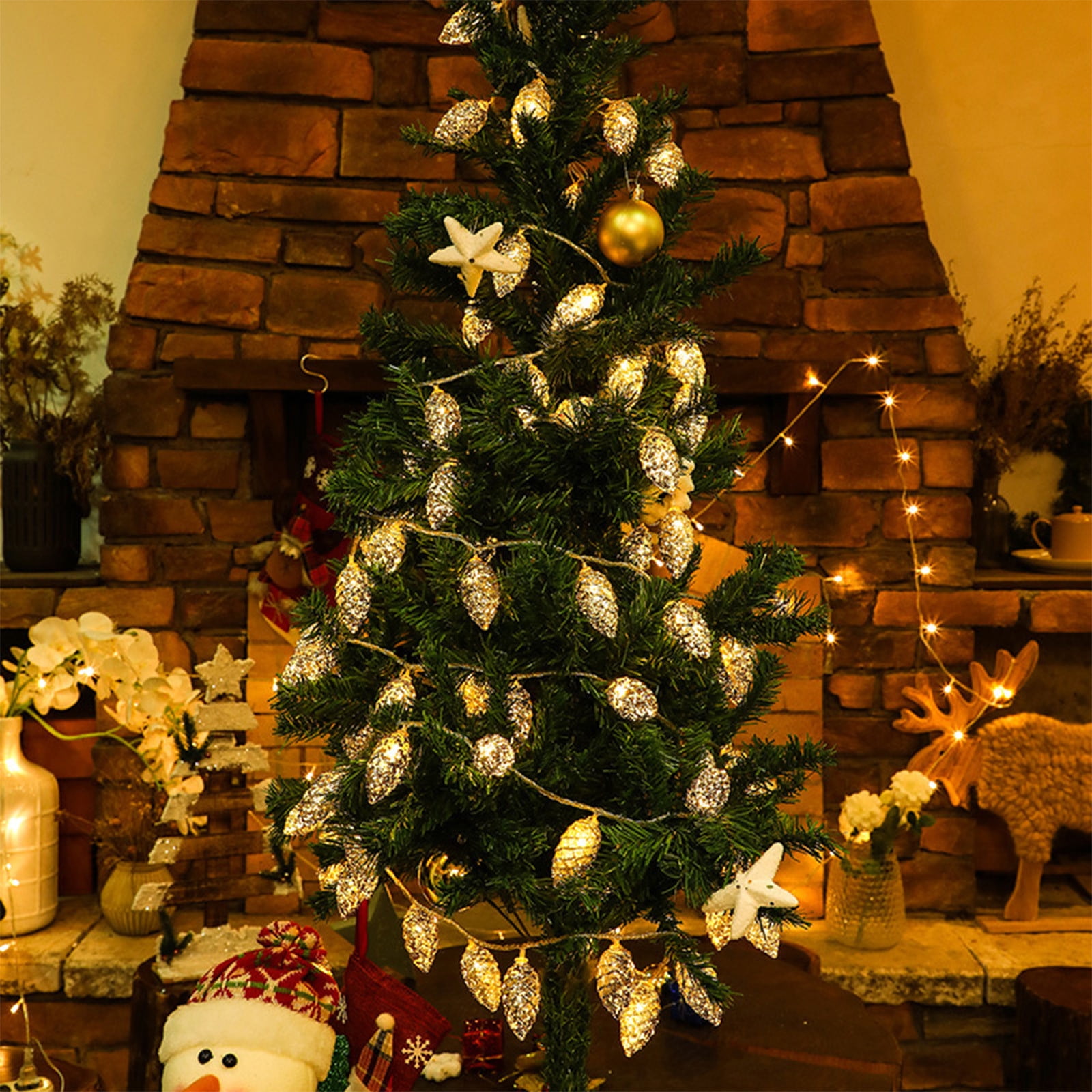 5 Feet Glass Gold Star Lights/Gold Glass Pinecone String Lights – LED ...