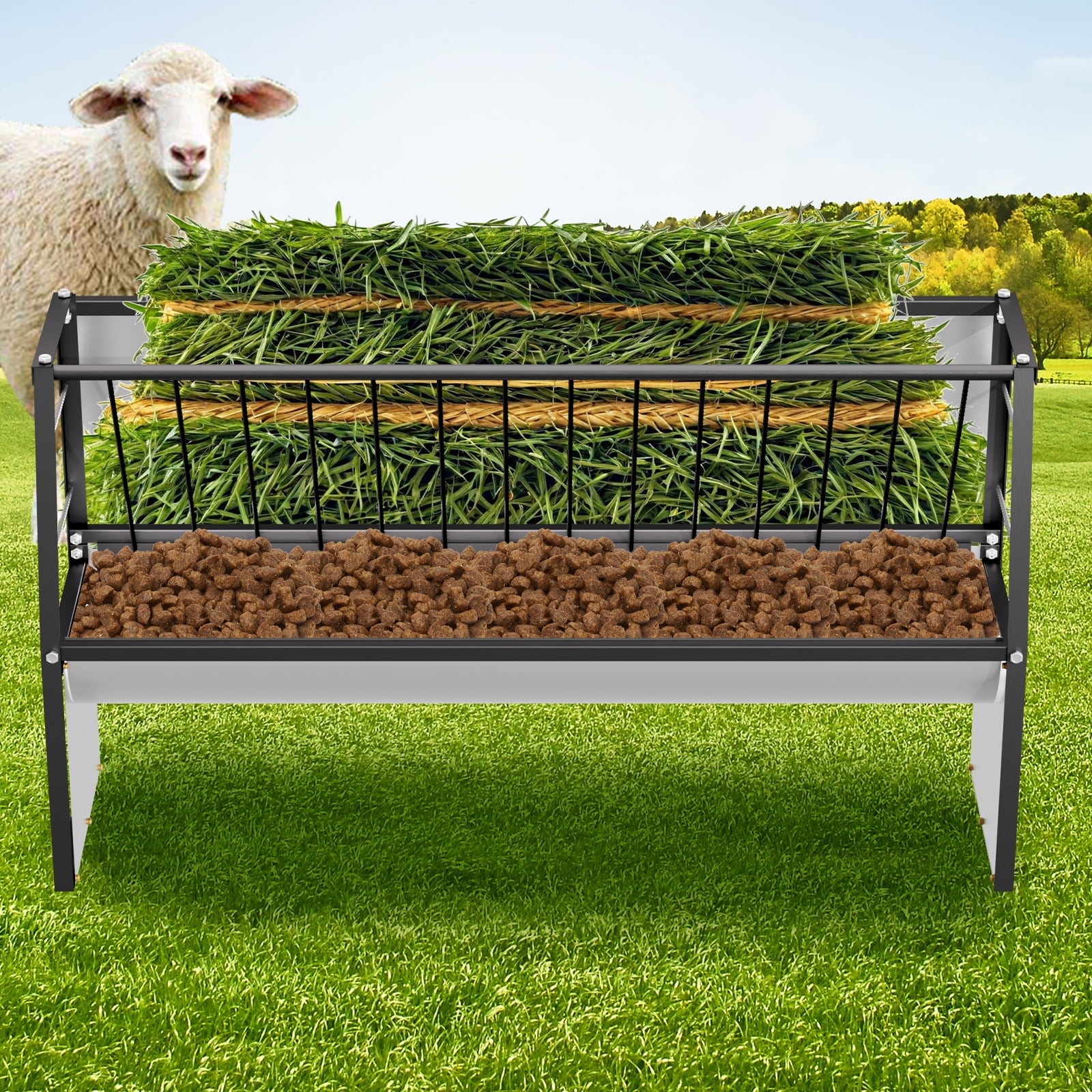5-Feet Long Galvanized Steel Livestock Goat Feeder, 60 Gallon Pasture ...
