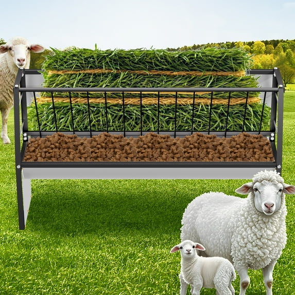 5-Feet Long Pasture Feeder & Livestock Goat Feeder, Galvanized Steel 60 Gallon Goat Hay Feeder ...