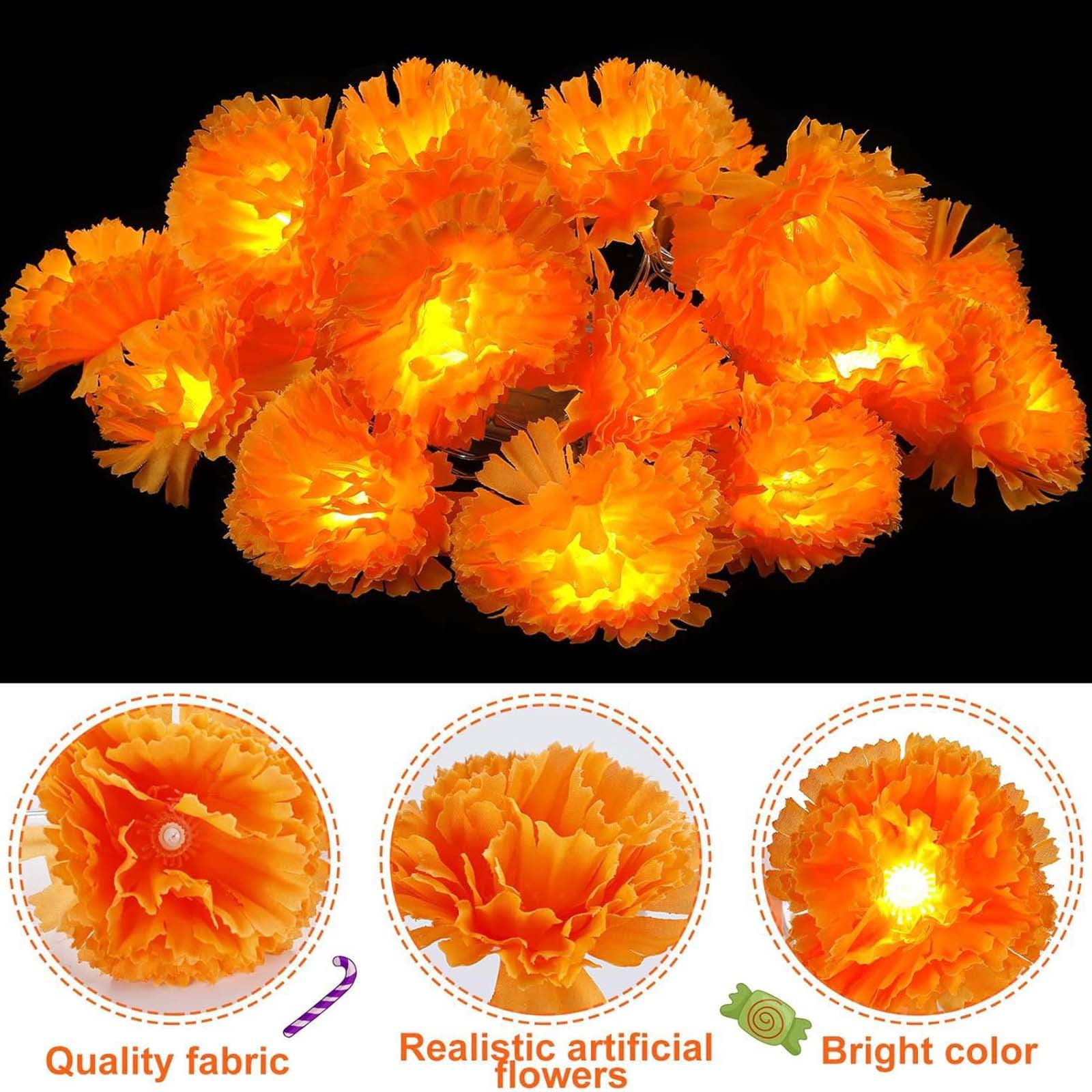 5 Feet Marigold Garland with 10 LED Lights Marigold Garland for ...