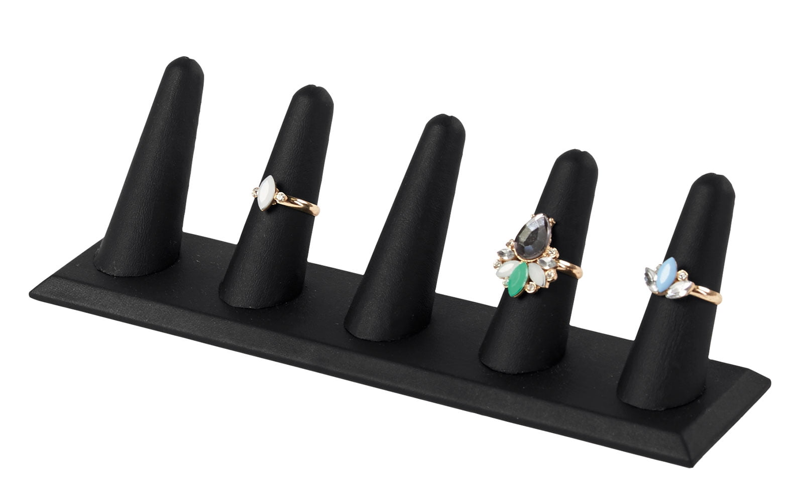 SSWBasics 5-Finger Black Faux Leather Ring Display (8"L x 2"W x 2 1/4H ...
