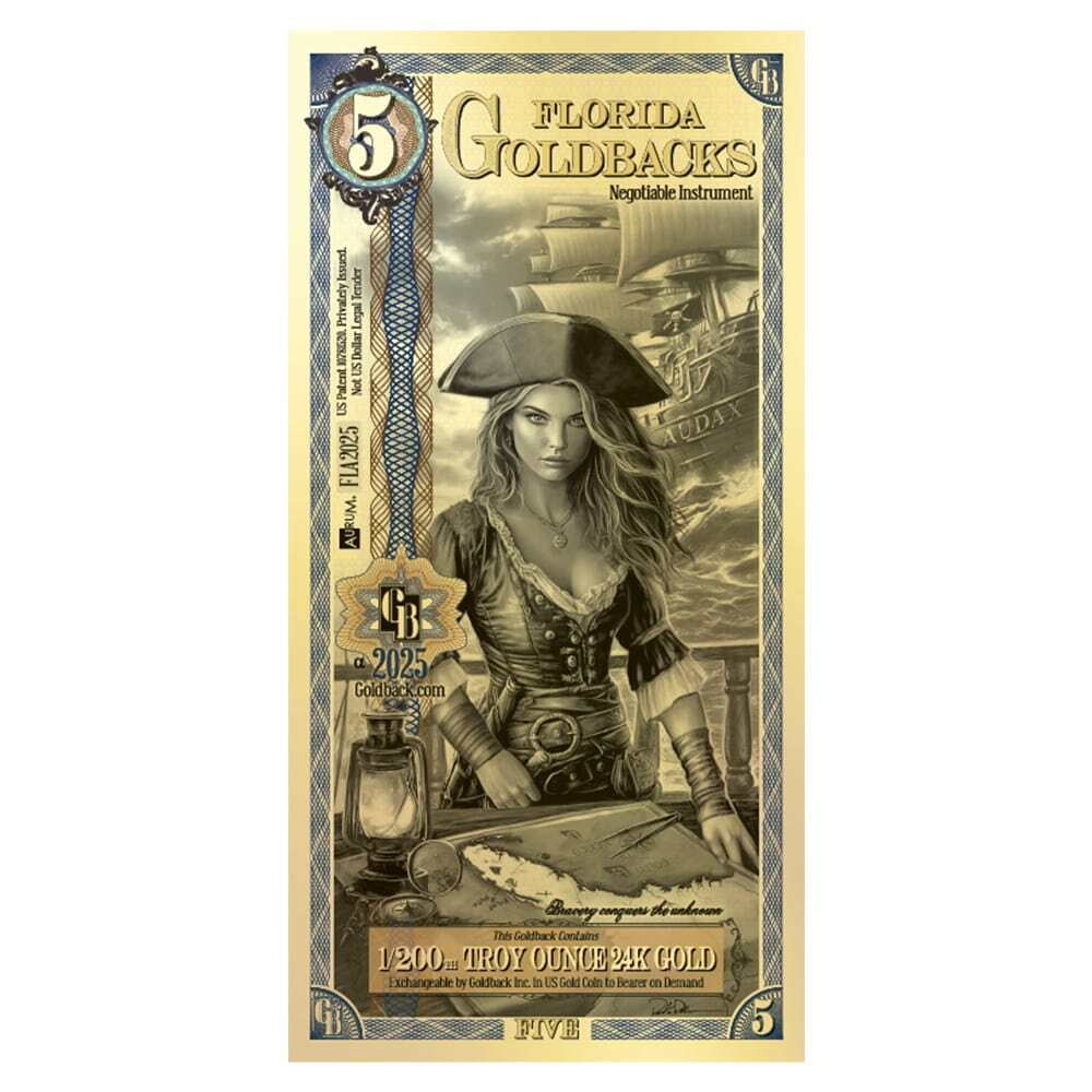 5 Florida Goldback 1/200 oz 24K Gold Foil Aurum Note - Walmart.com