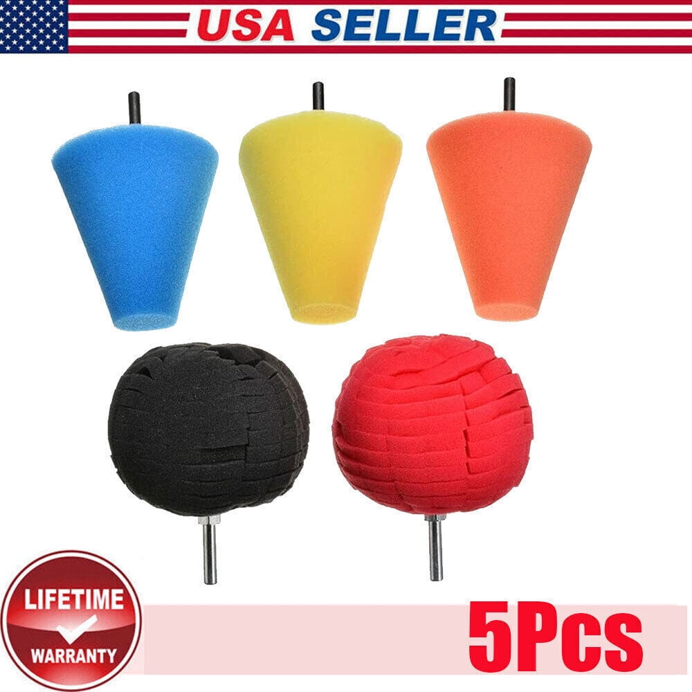 (5) Foam Drill Polishing Cone Ball Pads Car Hub Waxing Buffing Wheel ...