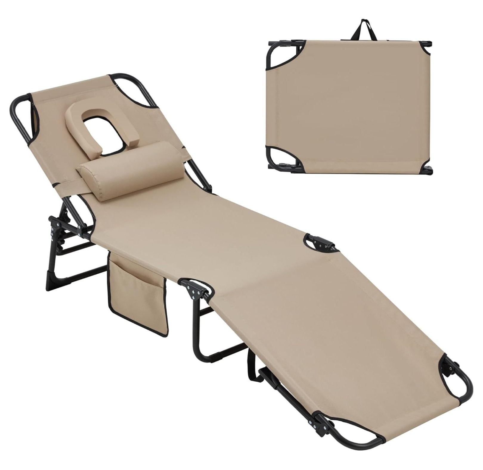 5-Fold Lounge Chair, Outdoor Tanning Chair with Face Hole, 450lbs ...