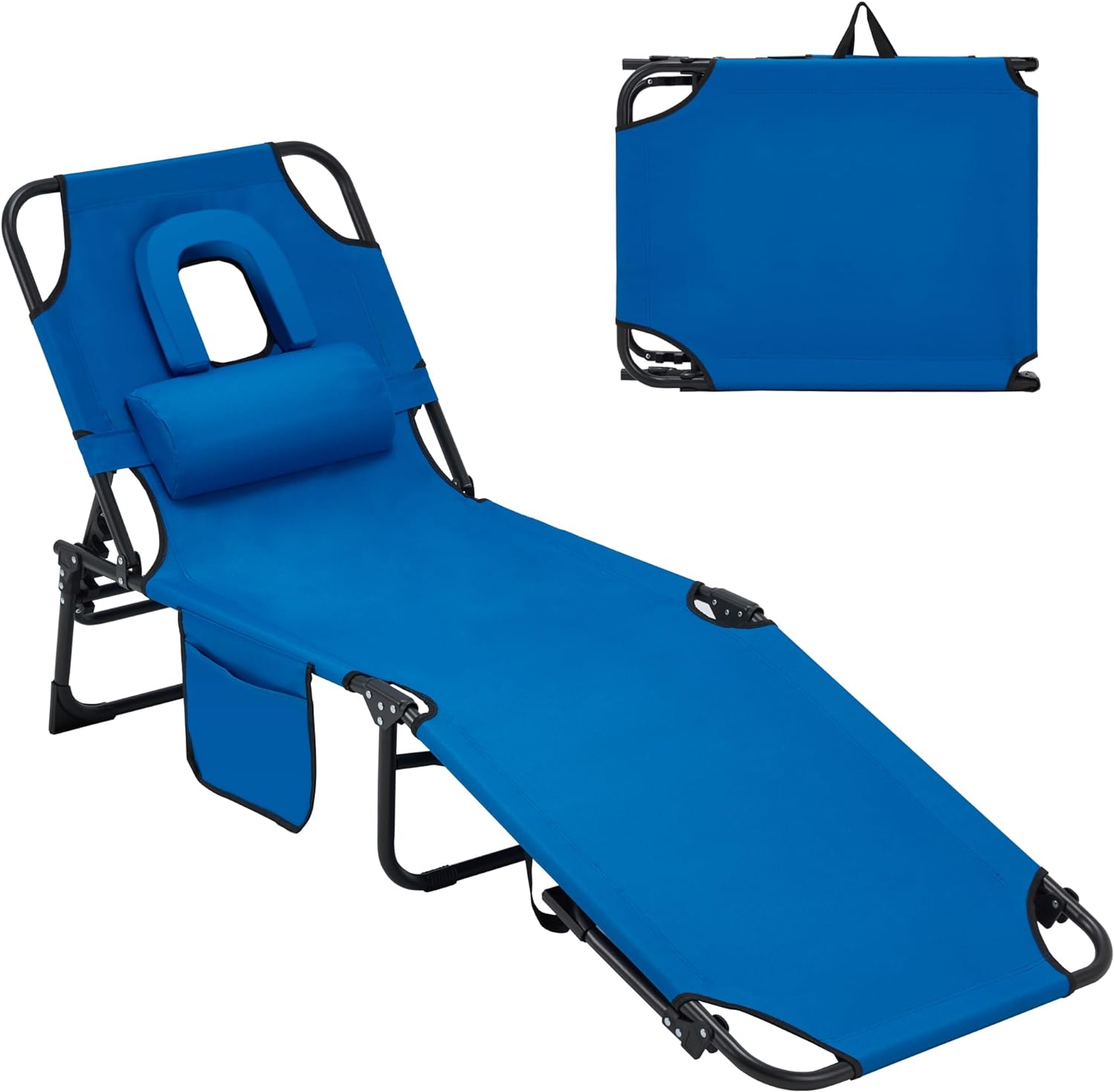 5-Fold Lounge Chair, Outdoor Tanning Chair with Face Hole, Support ...
