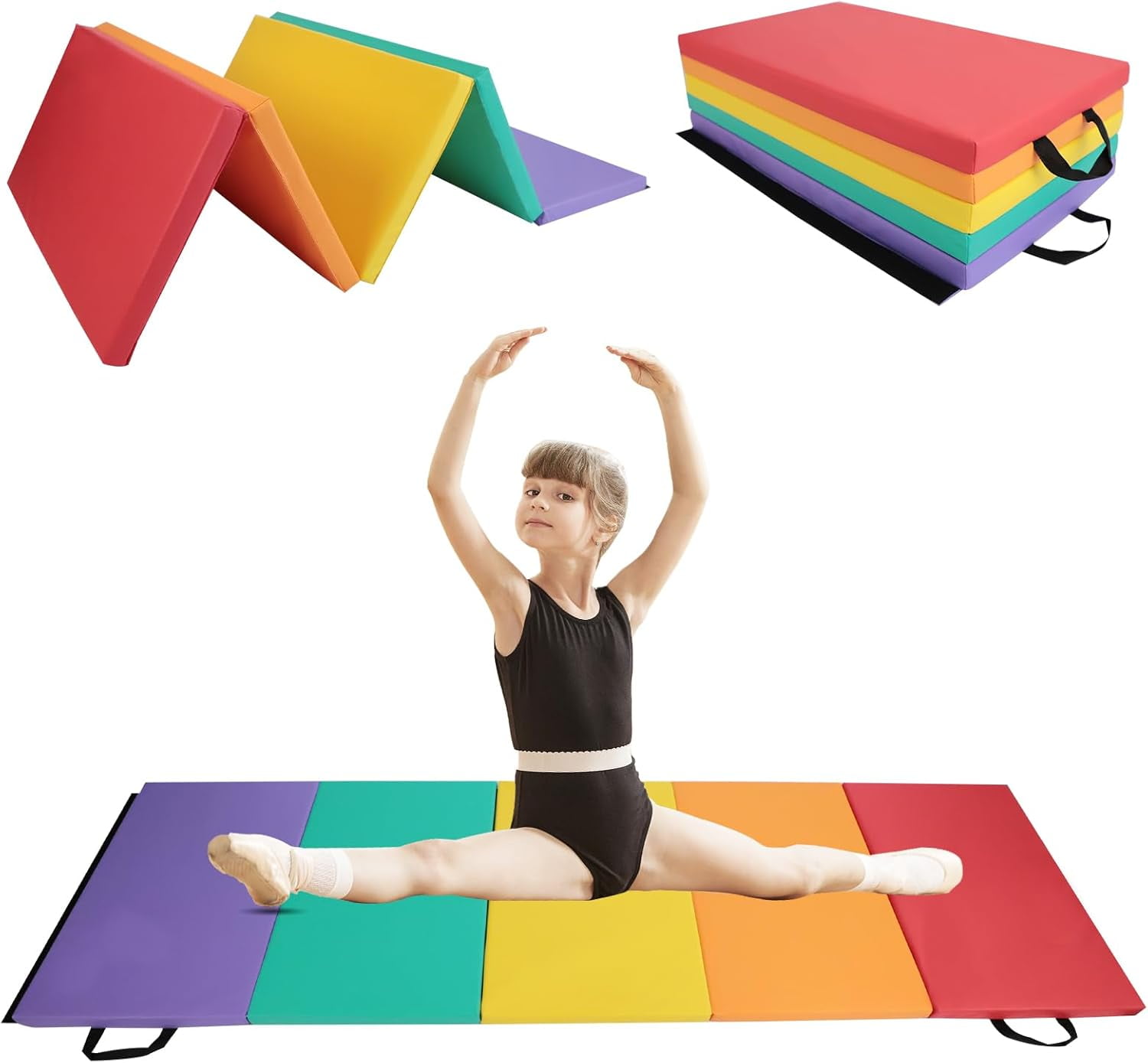 5 Folding Gymnastics Mats for Tumbling,Thick Tumbling Mats for Kids,Durable Gymnastics Mat with ...