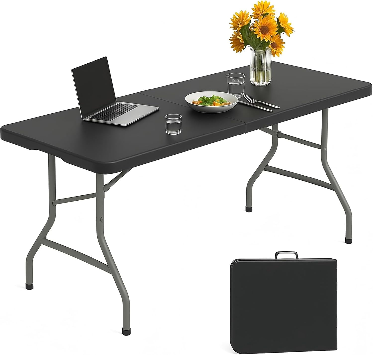 5 Foot Folding Table with Carrying Handle - Portable Plastic Fold in ...