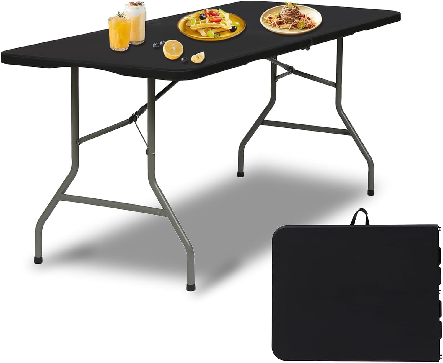 5 Foot Folding Table with Carrying Handle - Portable Plastic Fold in ...